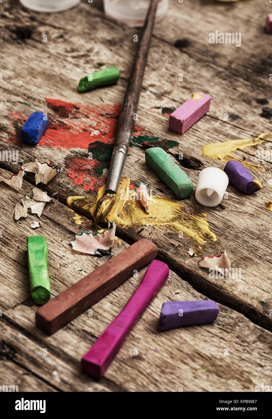paint and crayons Stock Photo - Alamy