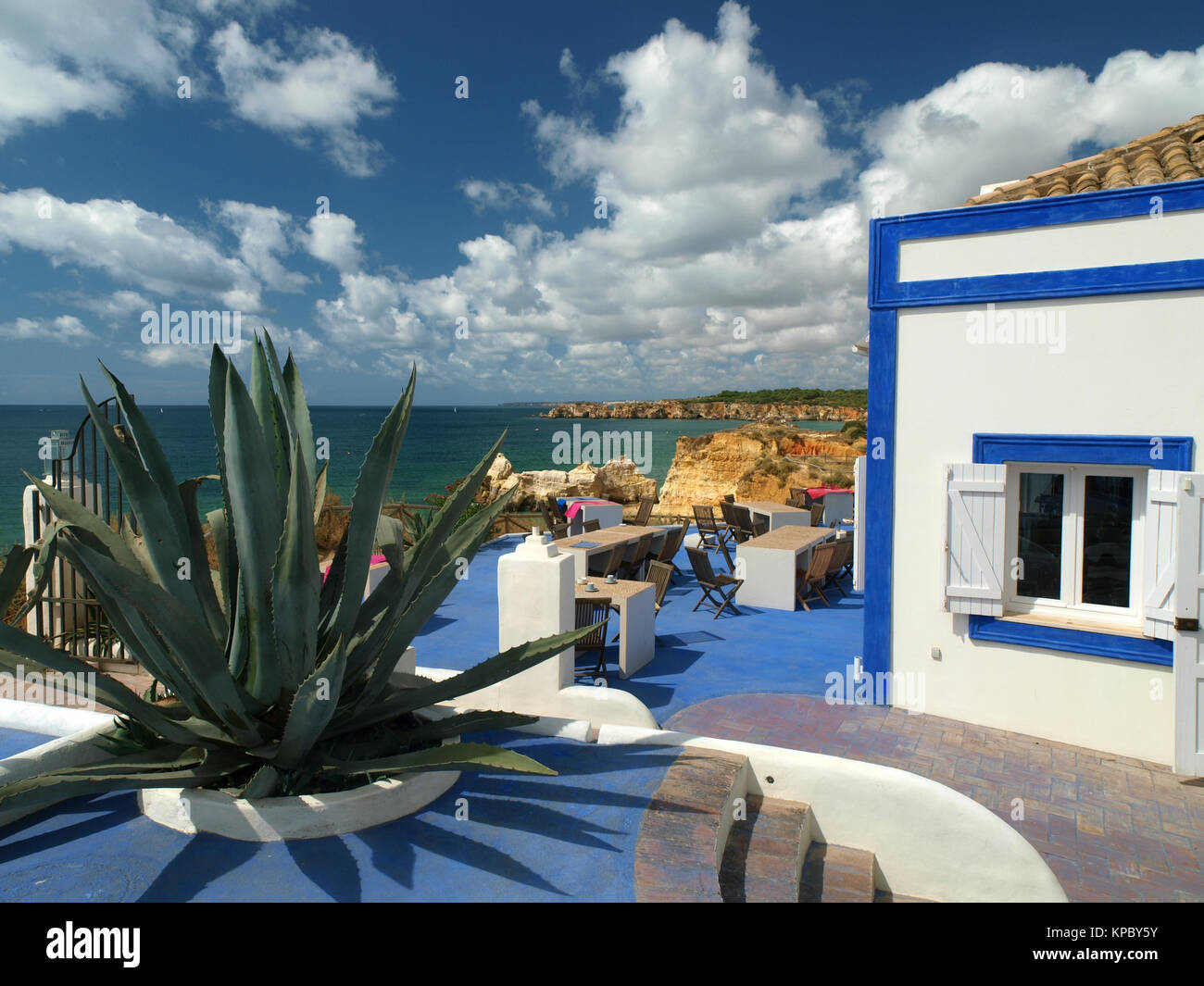 Terrace overlooking the beautiful beach and cliff Stock Photo - Alamy