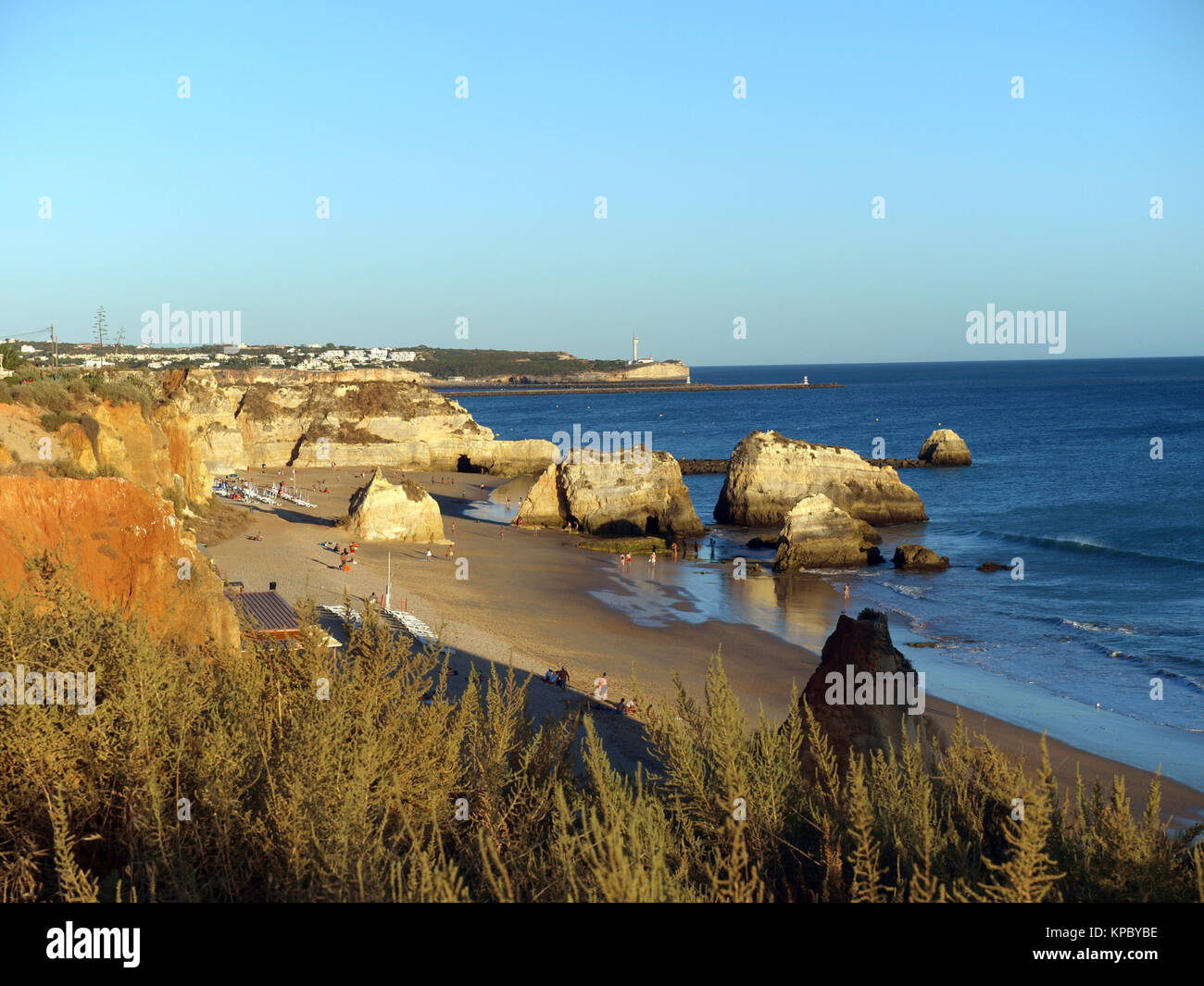 A section of the idyllic Praia de Rocha beach on the southern coast of ...