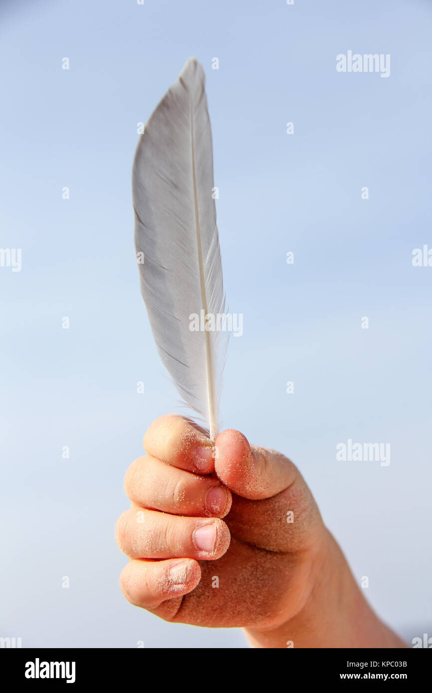 Child holding feather in hand hi-res stock photography and images - Alamy