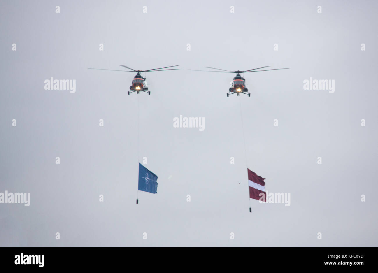 Military helicopters from forces of NATO at military parade in Latvia ...