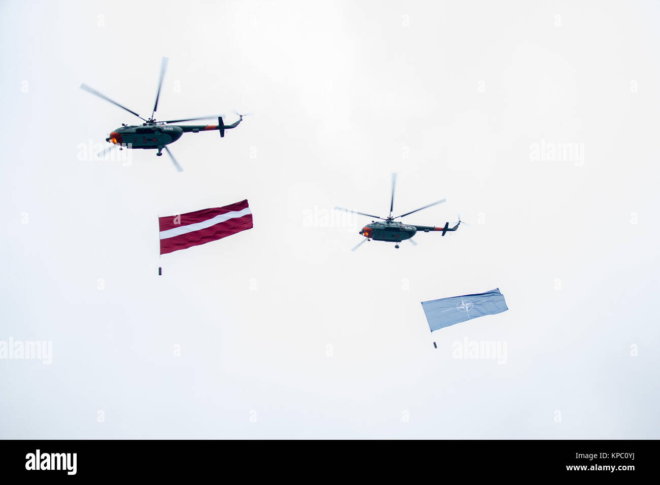 Military helicopters from forces of NATO at military parade in Latvia ...