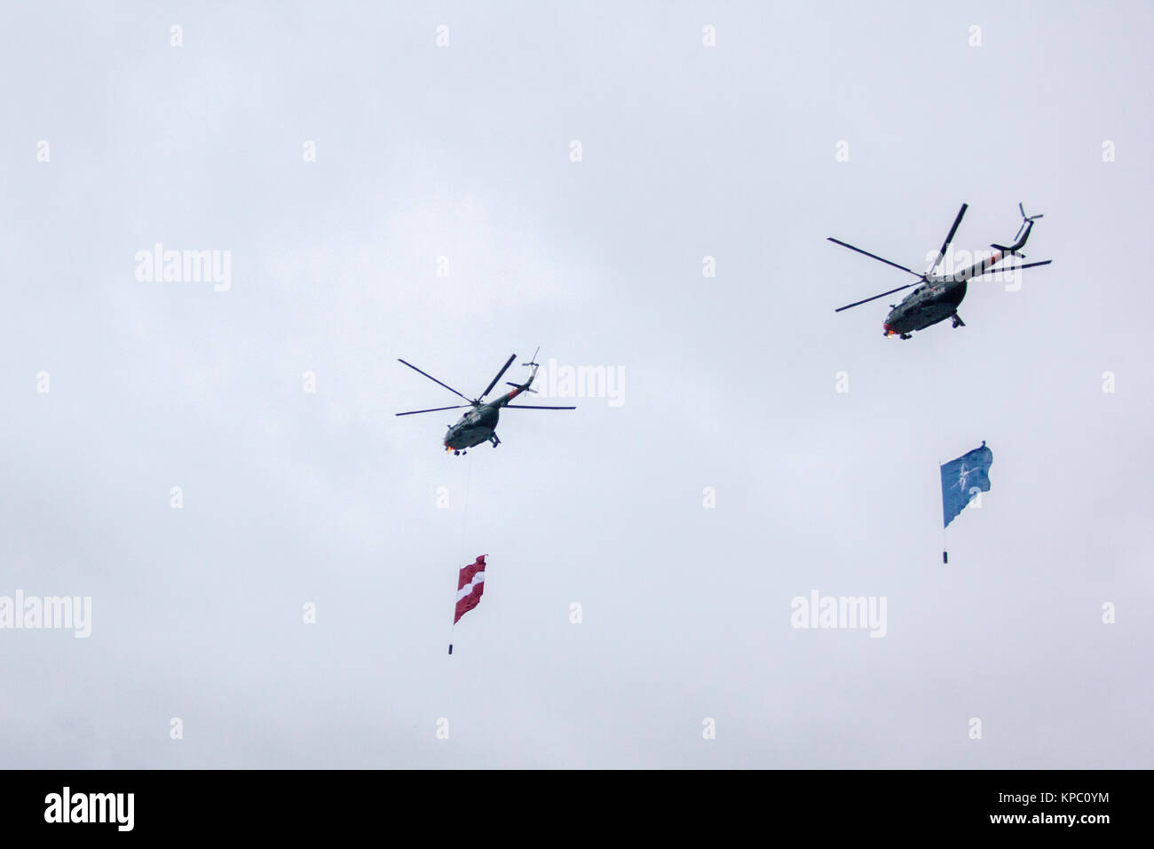 Military helicopters from forces of NATO at military parade in Latvia ...