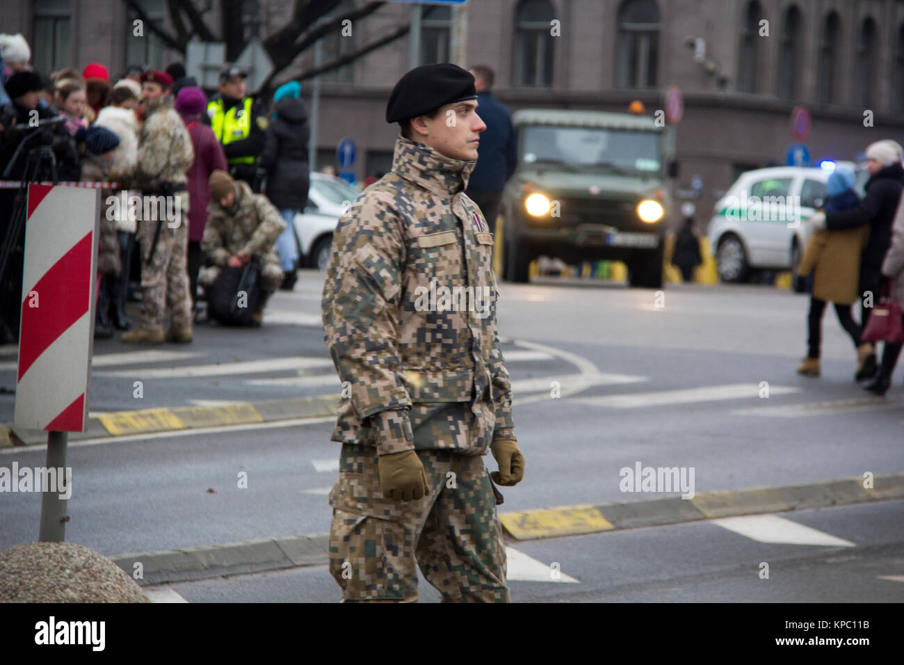 November 18, 2017. military police NATO soldiers at military parade in ...