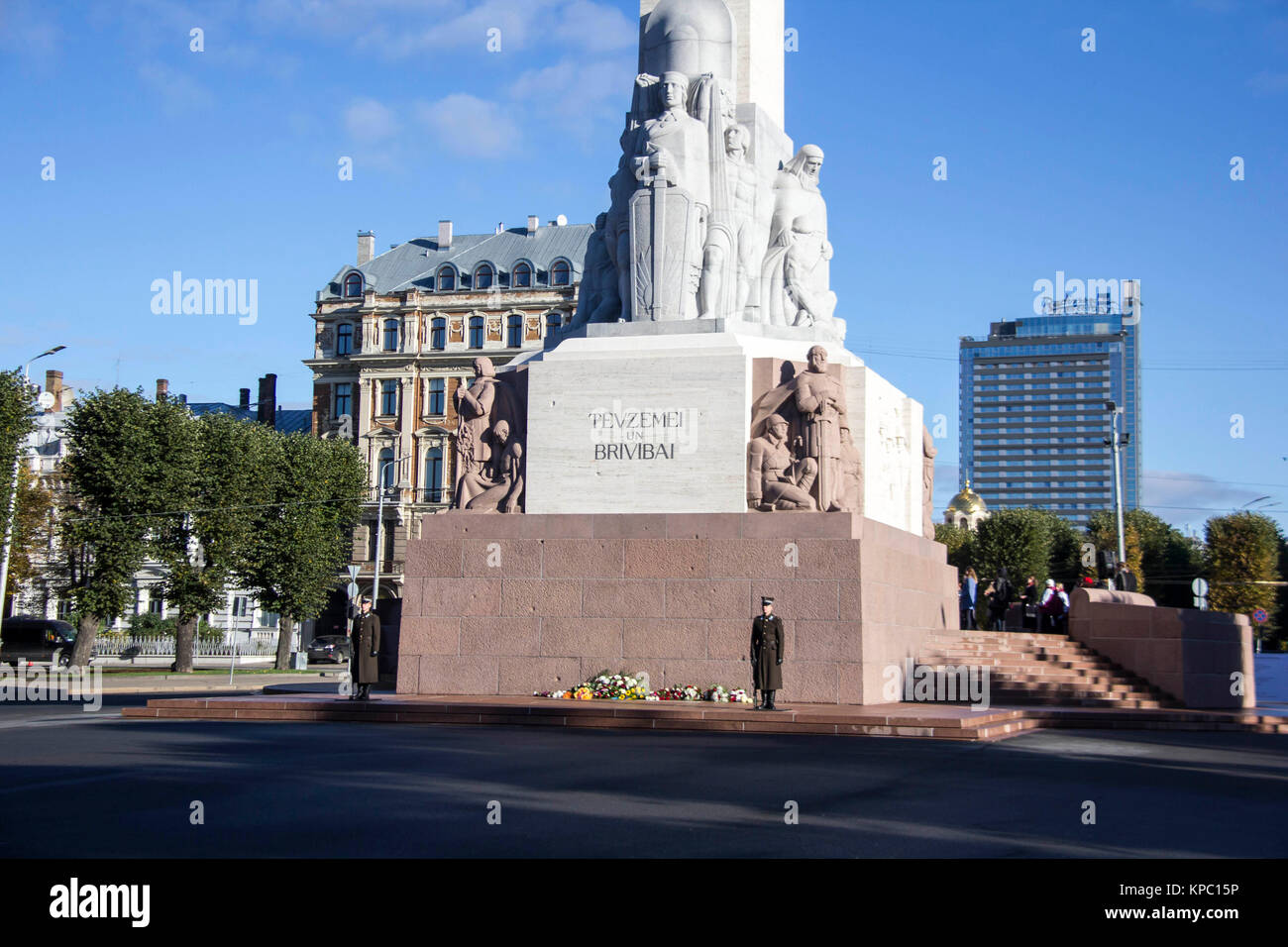 Freedom Monument in the Independence Square in Riga on Brivibas ...
