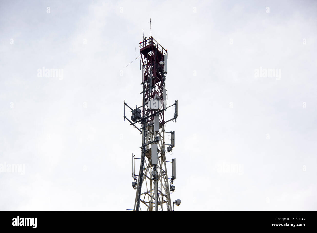 Antenna and cell phone towers on a mountaintop on a clear day Stock ...