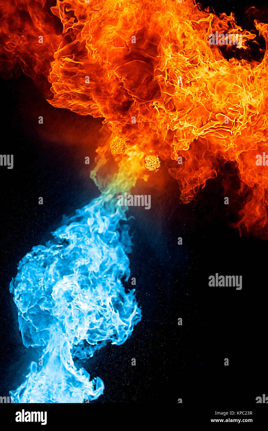 Red and blue fire on balck background Stock Photo - Alamy