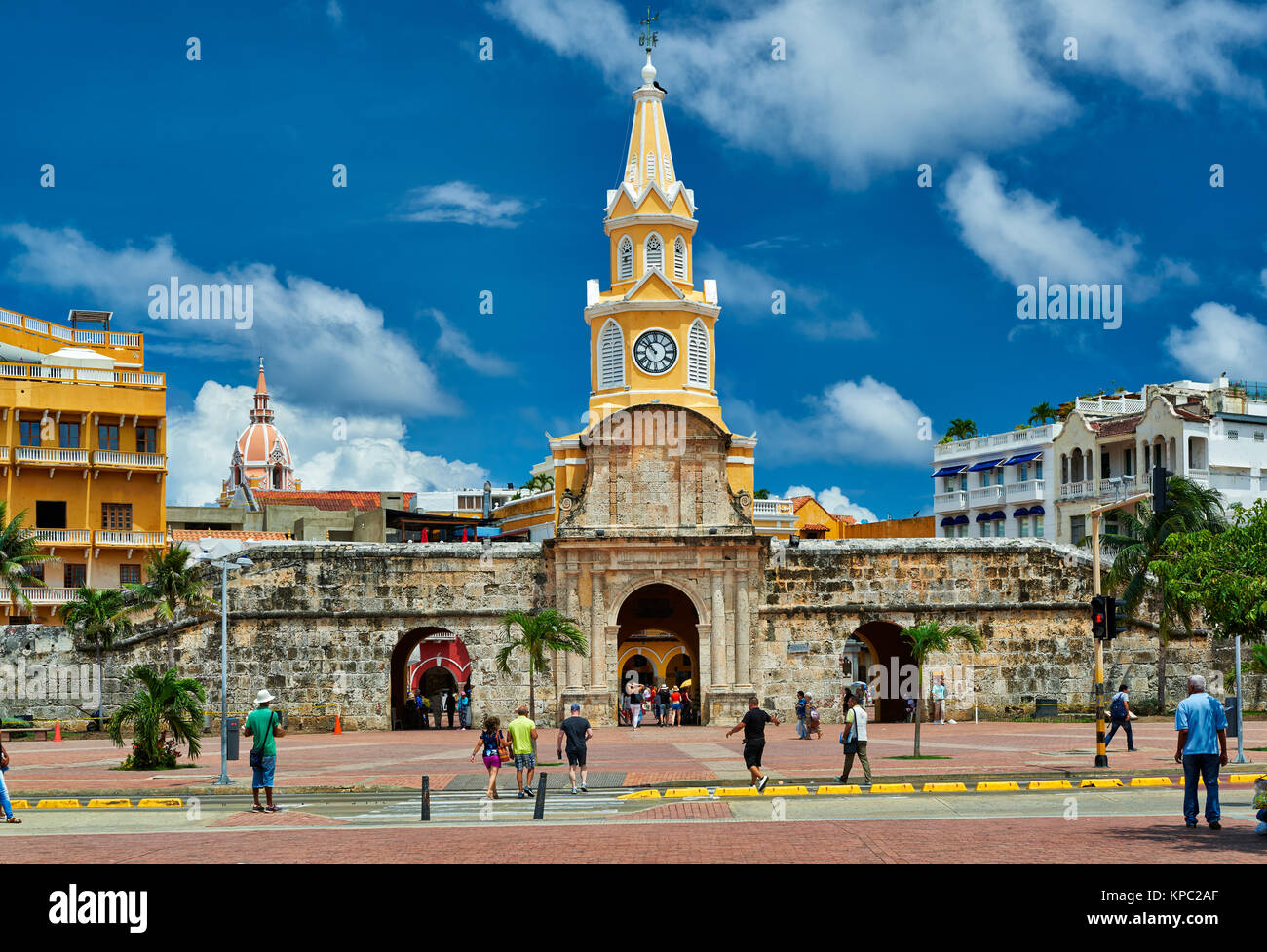 lock tower Torre del Reloj and Plaza de la Paz, Cartagena de Indias ...