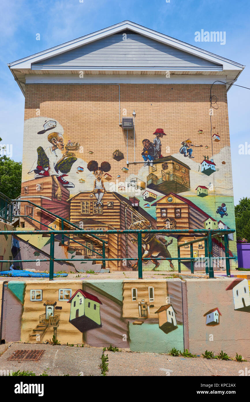 Urban mural on a wall in Mulgrave Park, Halifax, Nova Scotia, Canada ...