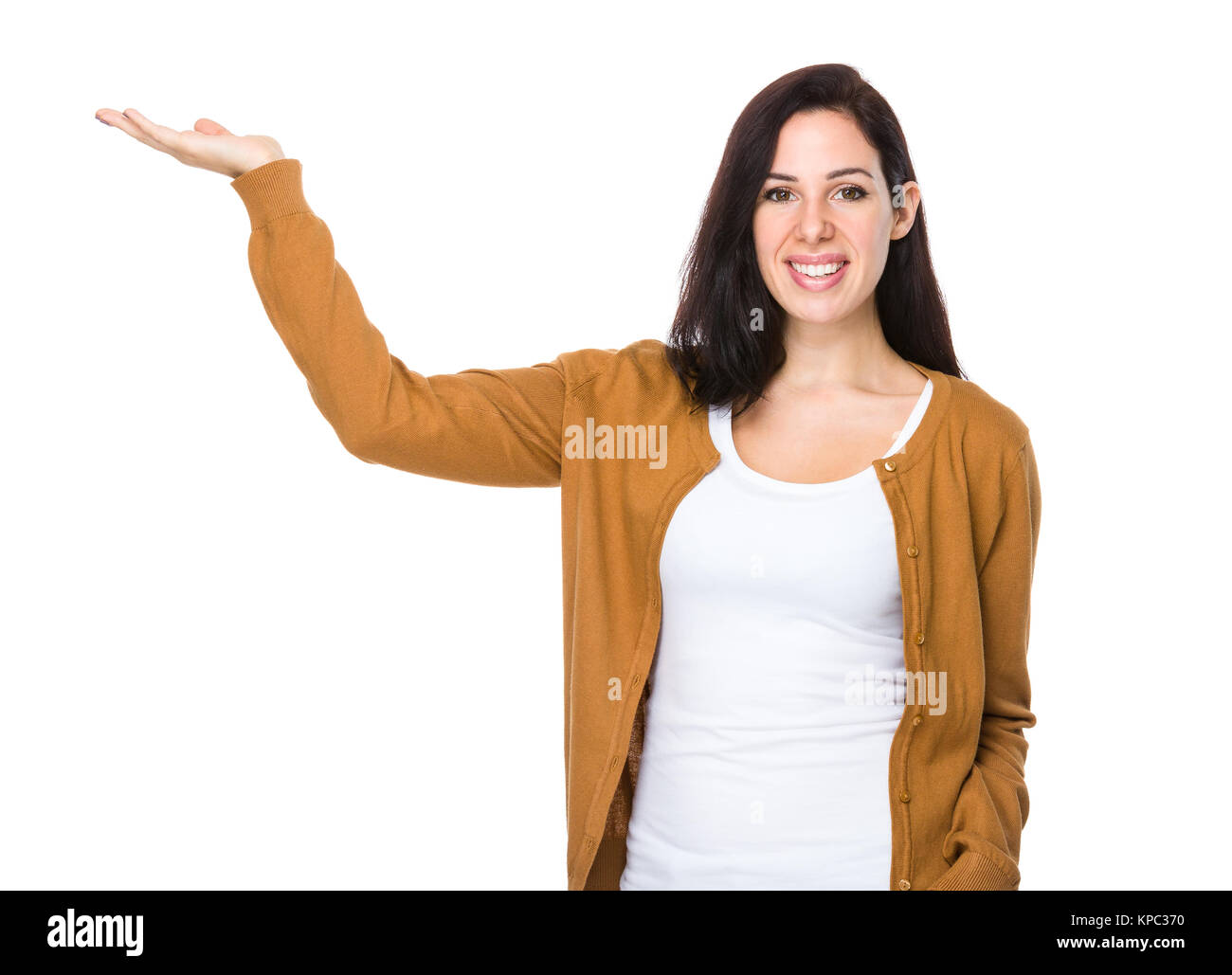 Woman with hand presentation Stock Photo - Alamy