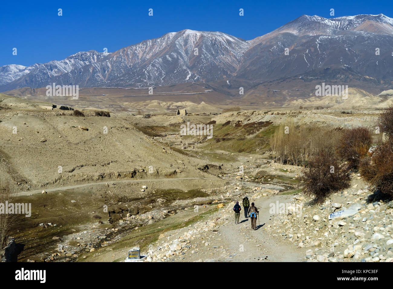 Trekkers exploring the Upper Mustang region near Lo Manthang, Nepal ...
