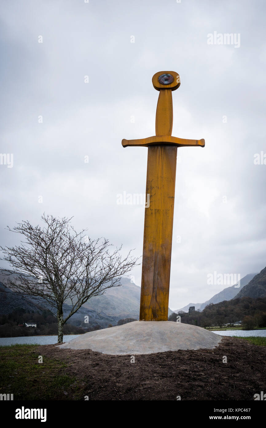 Sword sculpture that celebrates the Welsh princes erected beside beauty ...