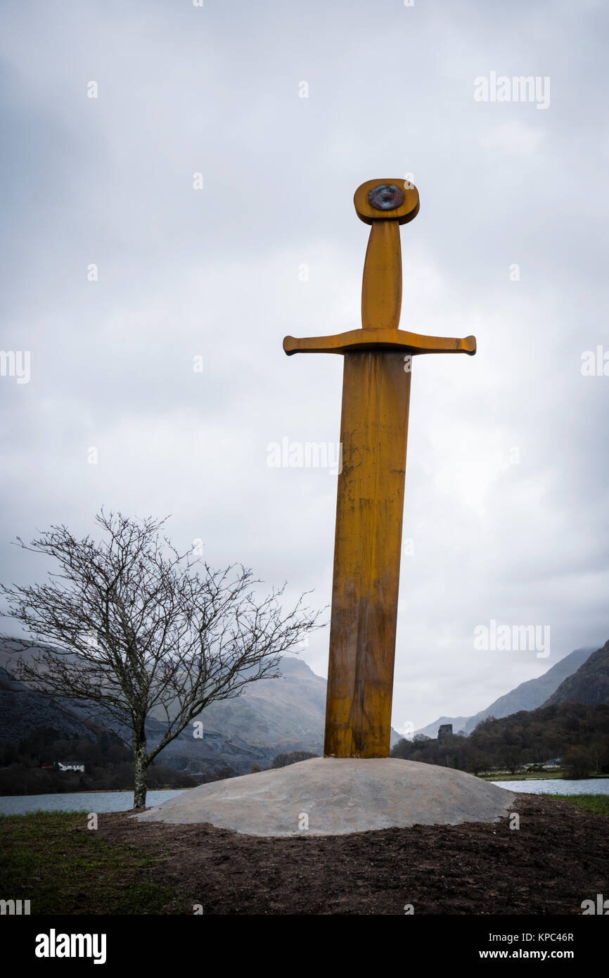 Sword sculpture that celebrates the Welsh princes erected beside beauty ...