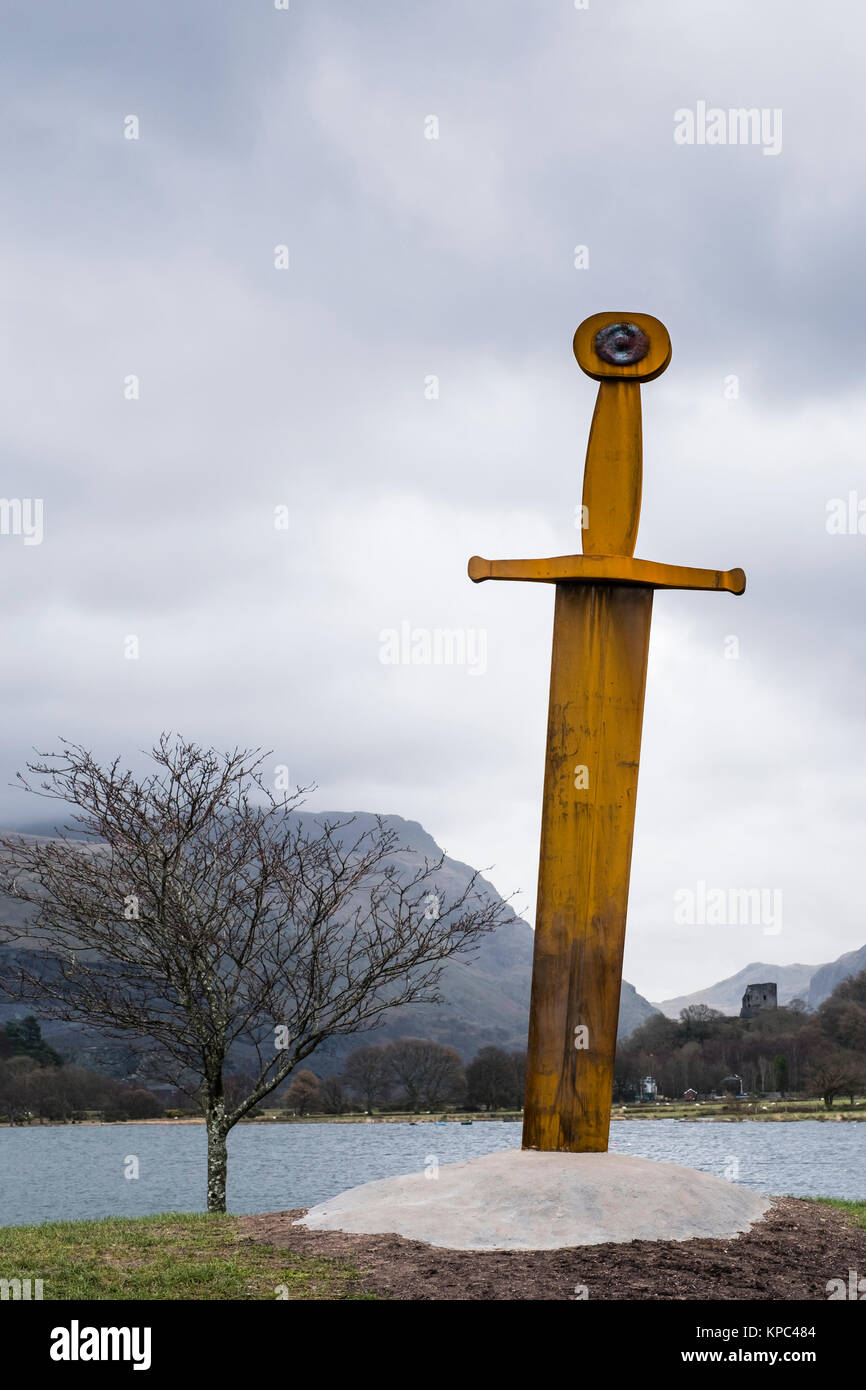 Sword sculpture that celebrates the Welsh princes erected beside beauty ...