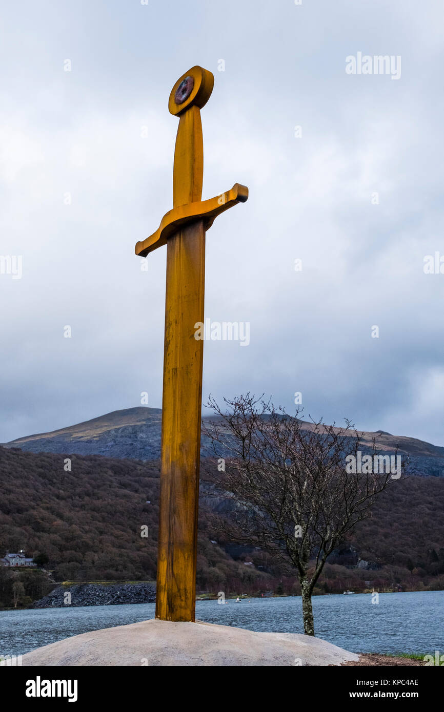 Sword sculpture that celebrates the Welsh princes erected beside beauty ...