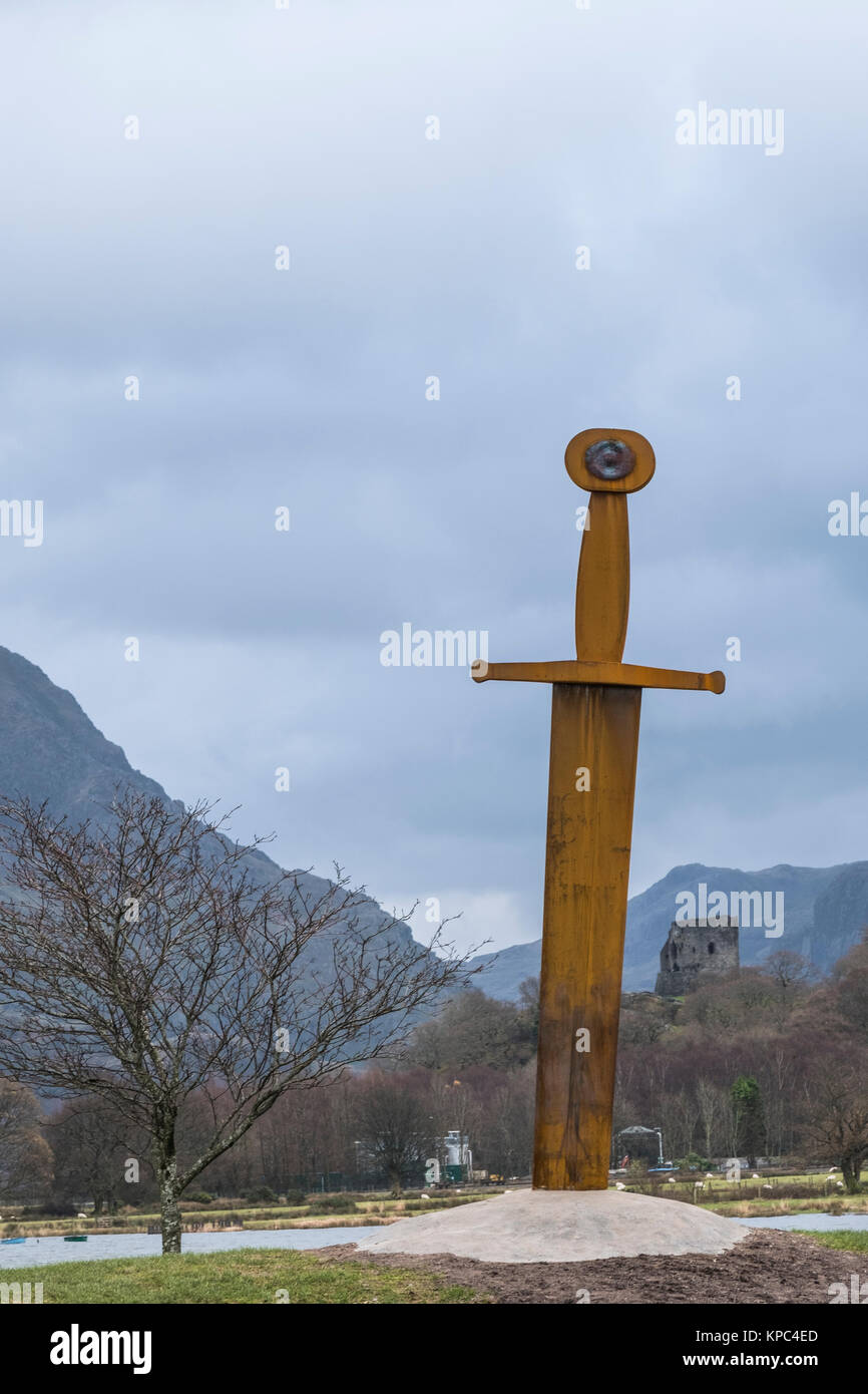 Sword sculpture that celebrates the Welsh princes erected beside beauty ...