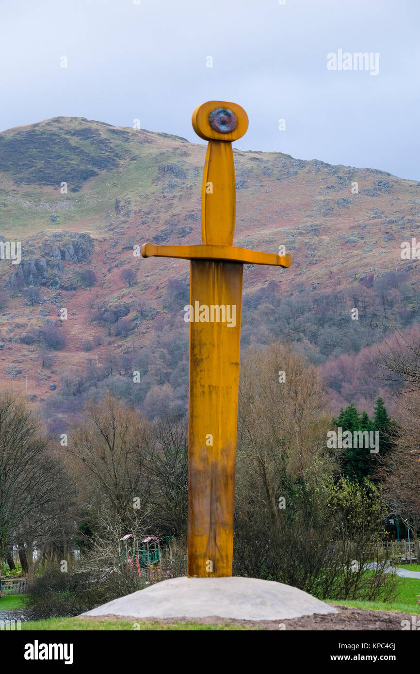 Sword sculpture that celebrates the Welsh princes erected beside beauty ...