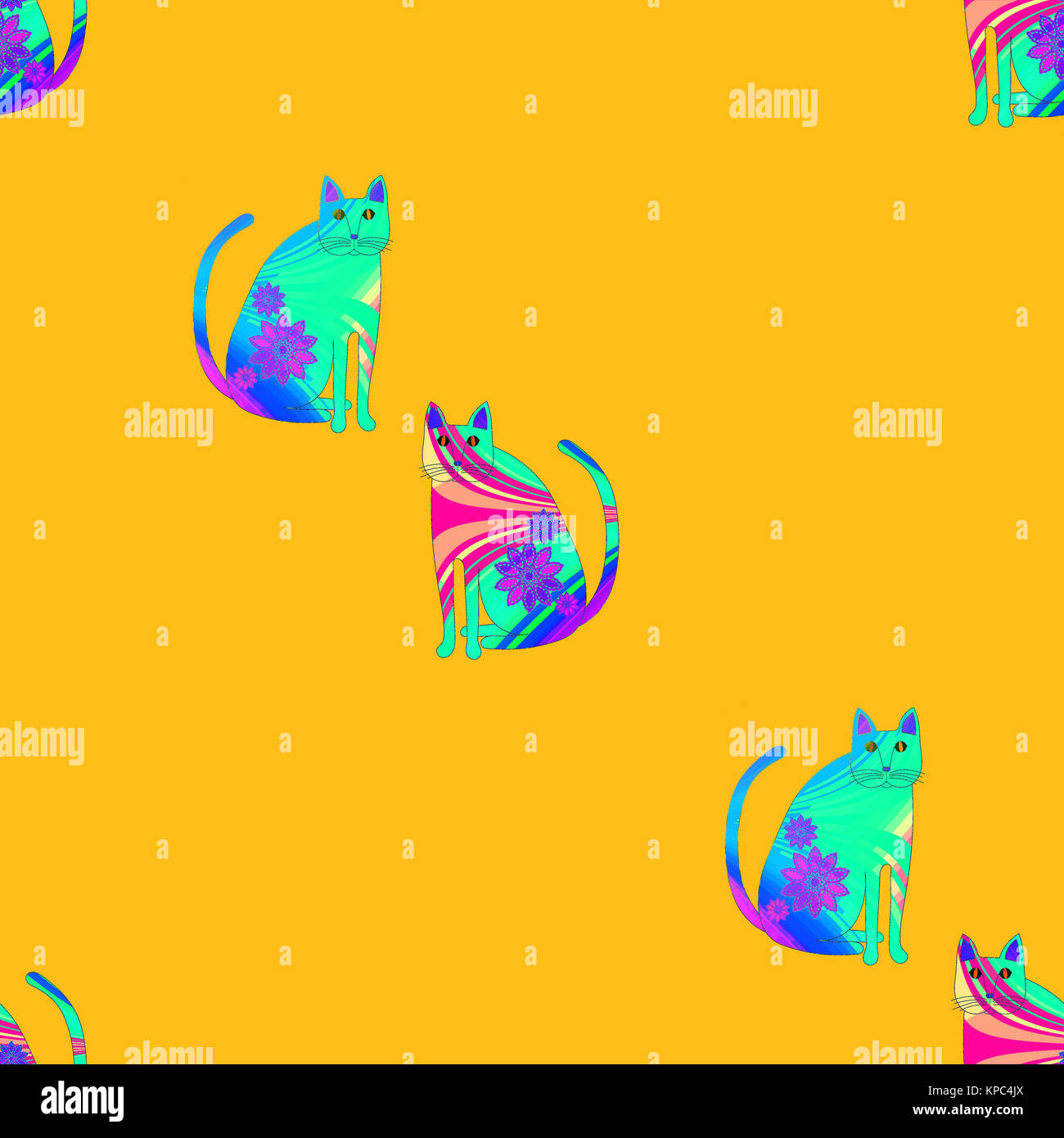 Seamless diagonal background. Abstract fantasy cats multicolored ...