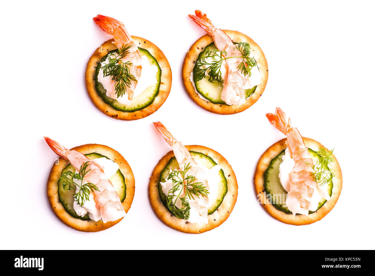 Shrimp Appetizer served on crackers Stock Photo - Alamy