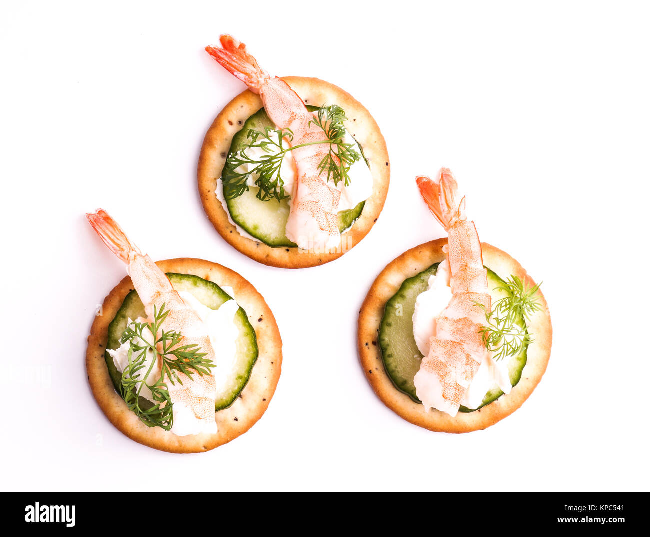 Shrimp Appetizer served on crackers Stock Photo - Alamy