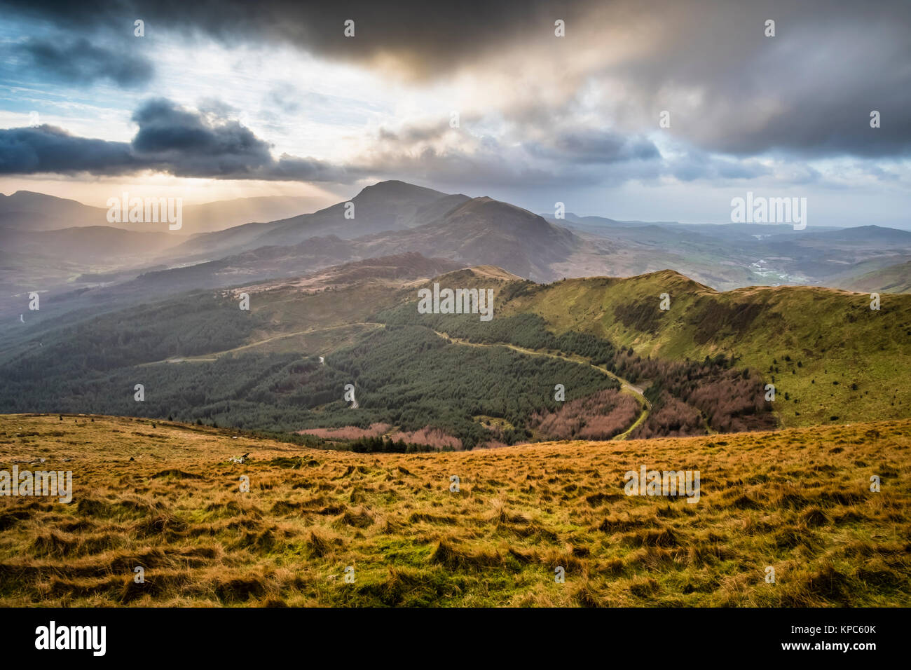 The Welsh Mountain Moel Hebog, above the village of Beddgelert ...