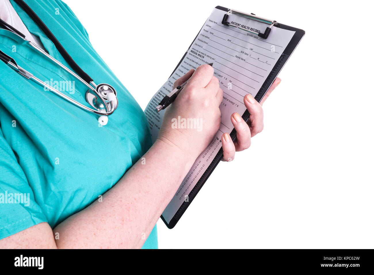 Female doctor ready to write patient information Stock Photo - Alamy