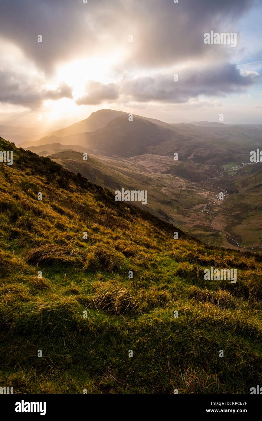The Welsh Mountain Moel Hebog, above the village of Beddgelert ...