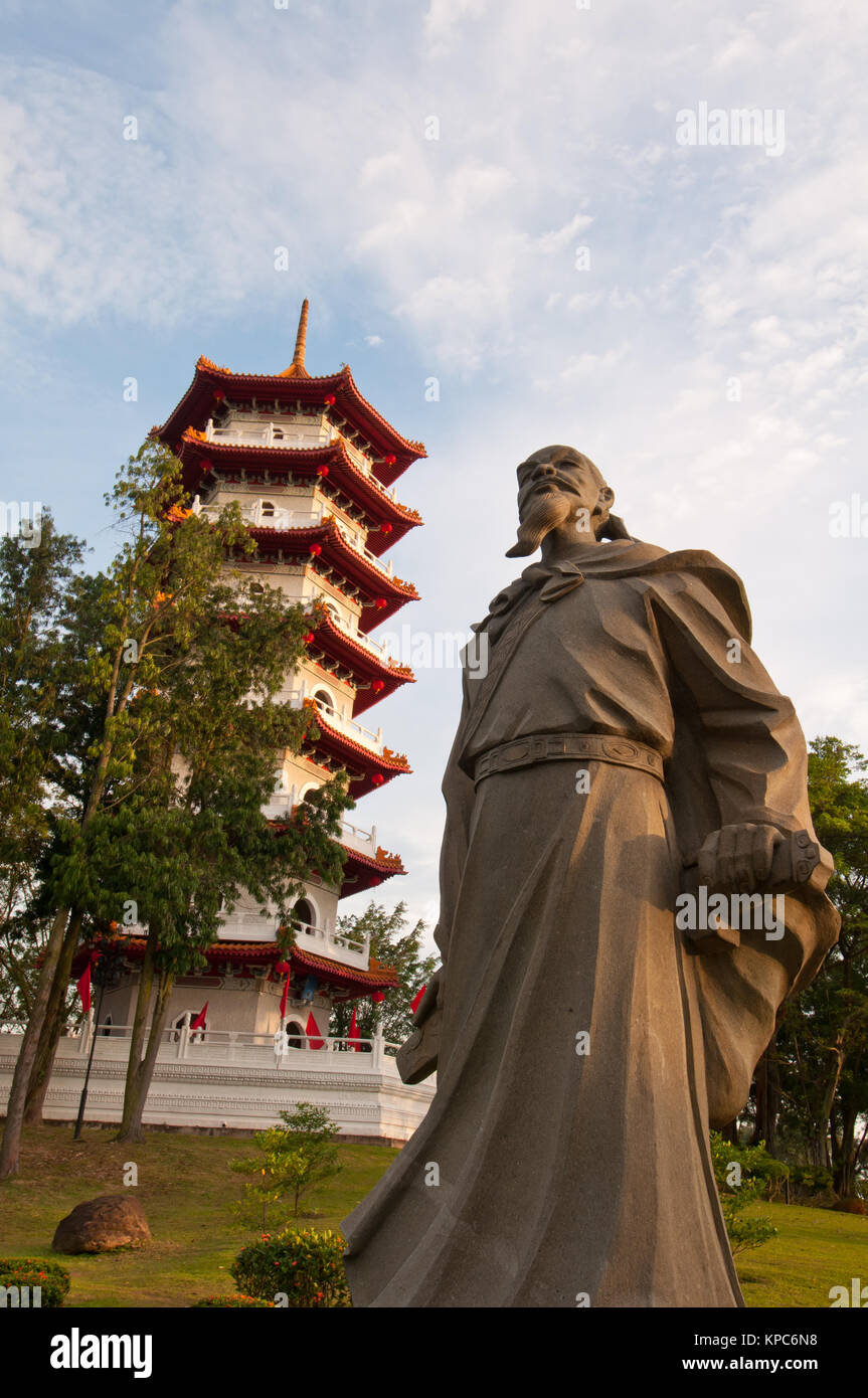 Historical Chinese statue and Oriental pagoda in Chinese Garden Stock ...