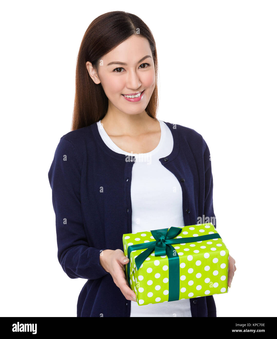 Young woman hold with present box Stock Photo - Alamy