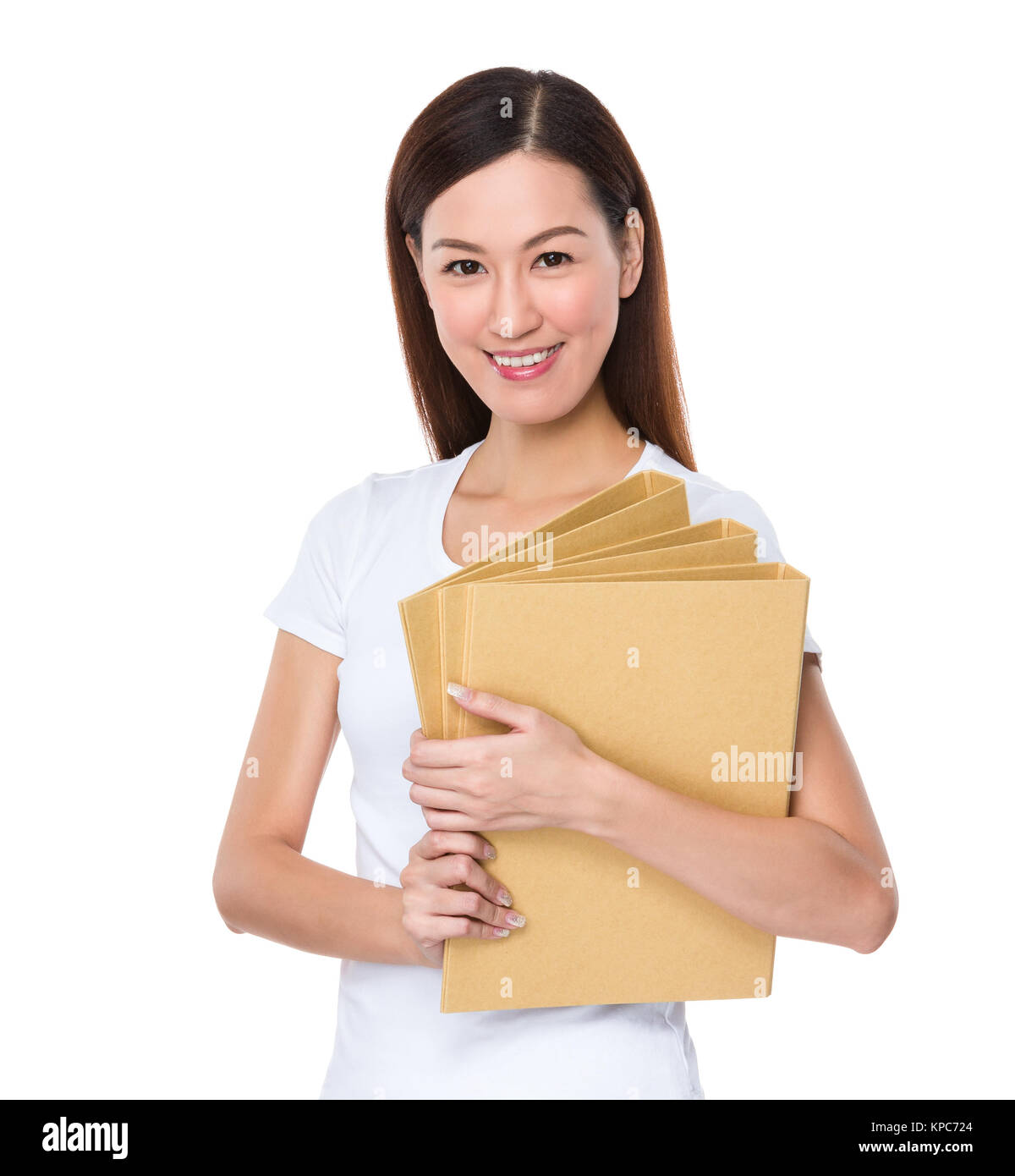 Asian woman holding with folder Stock Photo - Alamy