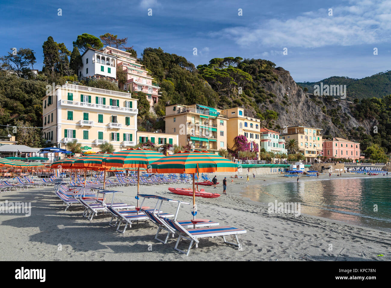 The sandy beach in Monterosso al Mare, Cinque Terre, Liguria, Italy ...