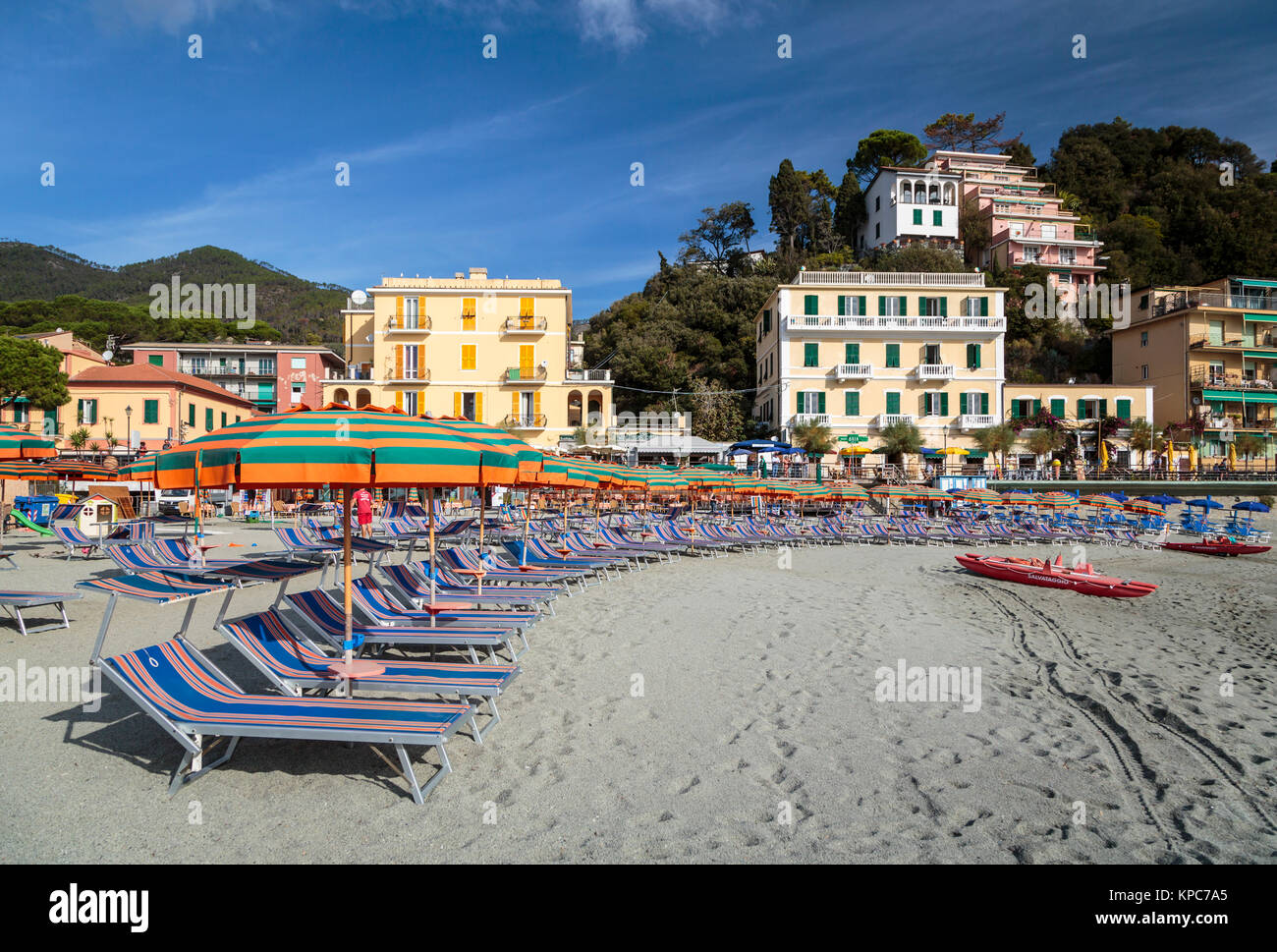 The sandy beach in Monterosso al Mare, Cinque Terre, Liguria, Italy ...
