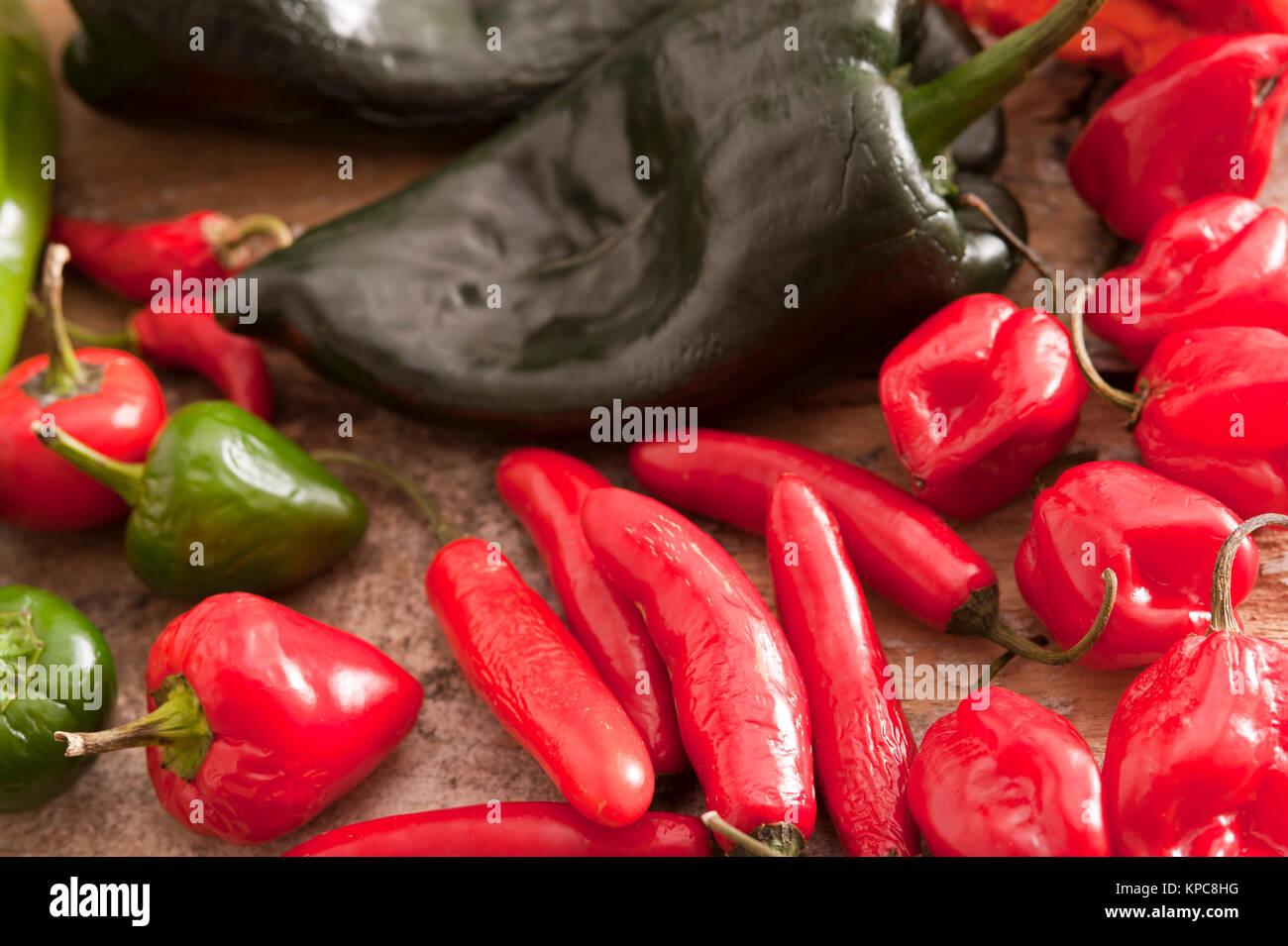 Assorted varieties of chili peppers Stock Photo - Alamy