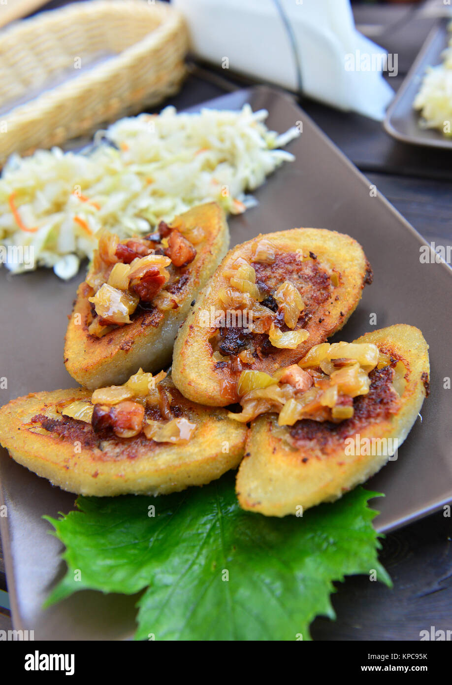 Traditional lithuanian dish - meat stuffed potato dumplings Stock Photo ...