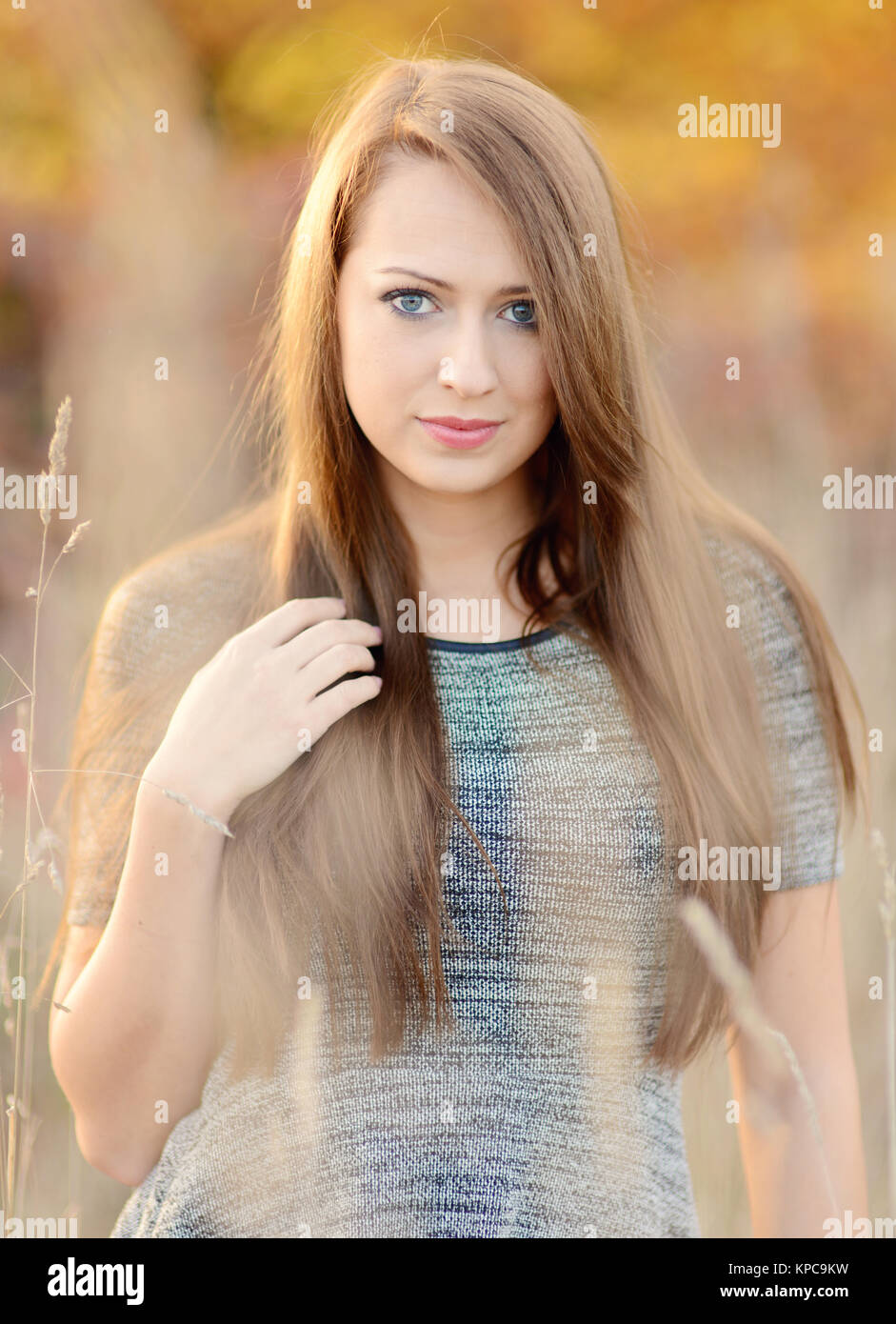 Autumn portrait of beautiful caucasian girl Stock Photo - Alamy