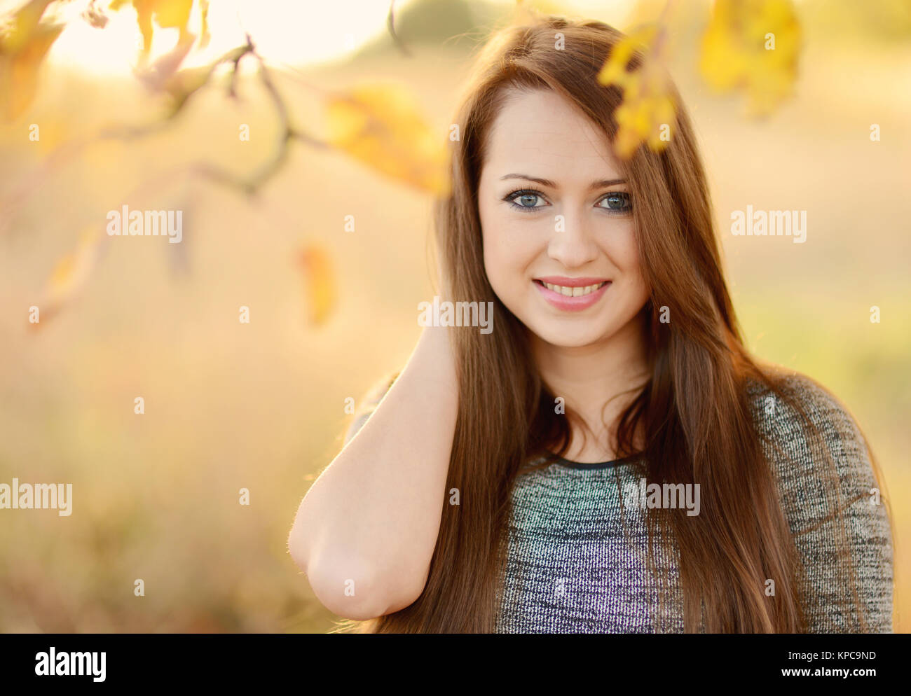Autumn portrait of beautiful caucasian girl Stock Photo - Alamy