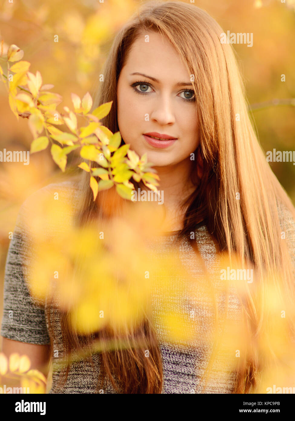 Autumn portrait of beautiful caucasian girl Stock Photo - Alamy