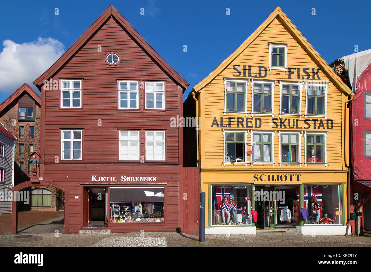 Two colorful buildings of Bryggen, Bergen, Norway Stock Photo - Alamy