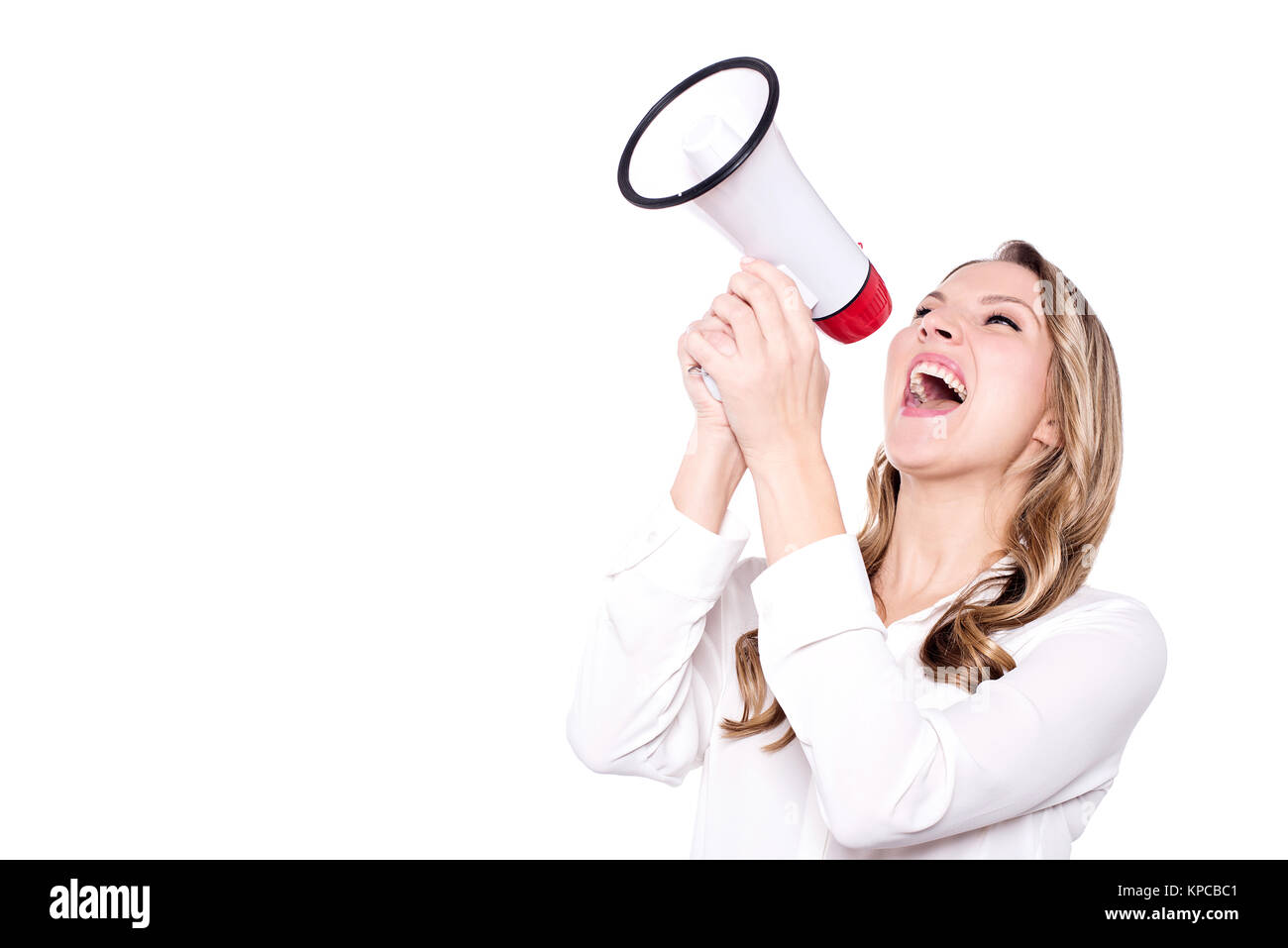 Attractive woman with megaphone Stock Photo - Alamy