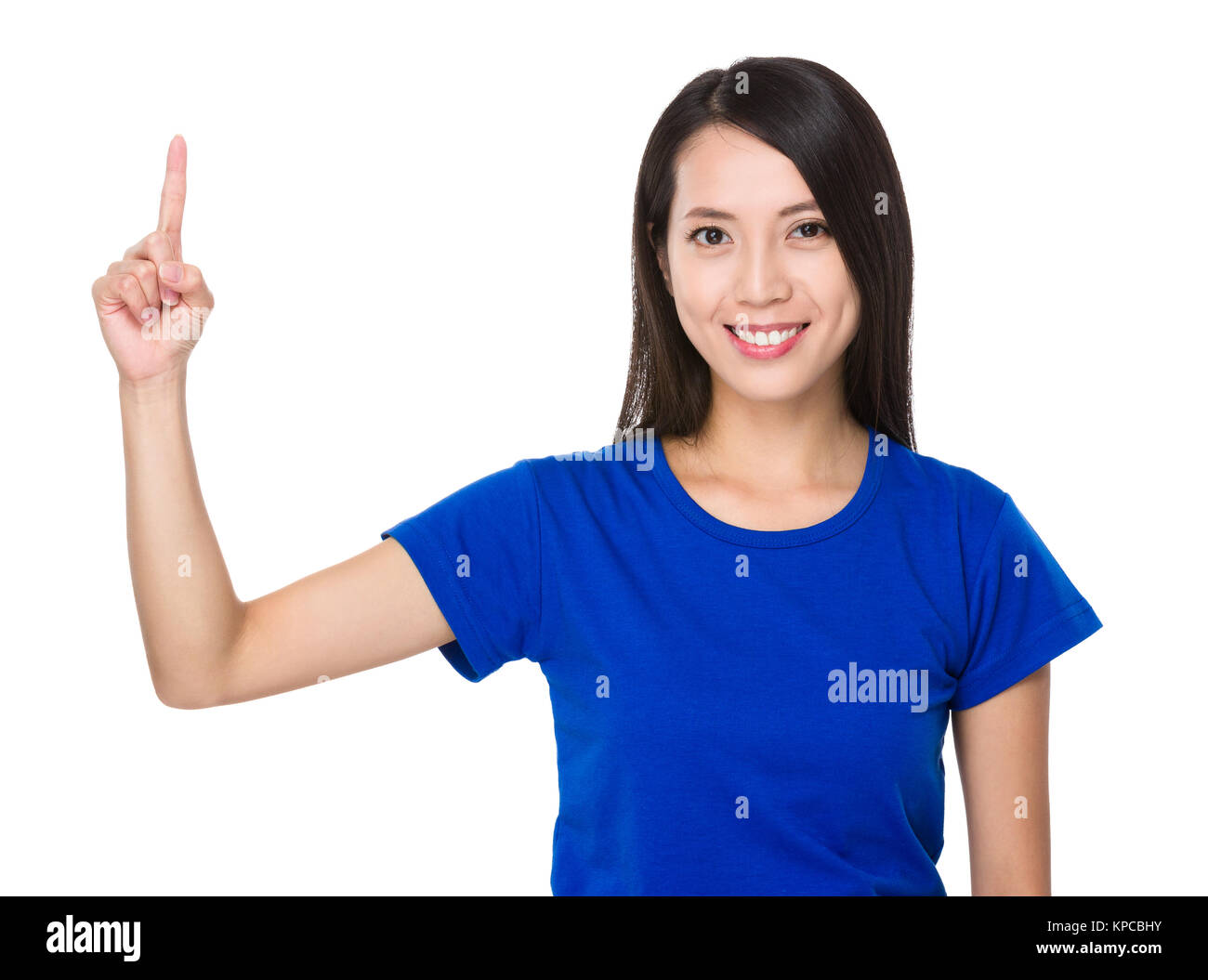 Young Woman showing the finger point up Stock Photo - Alamy