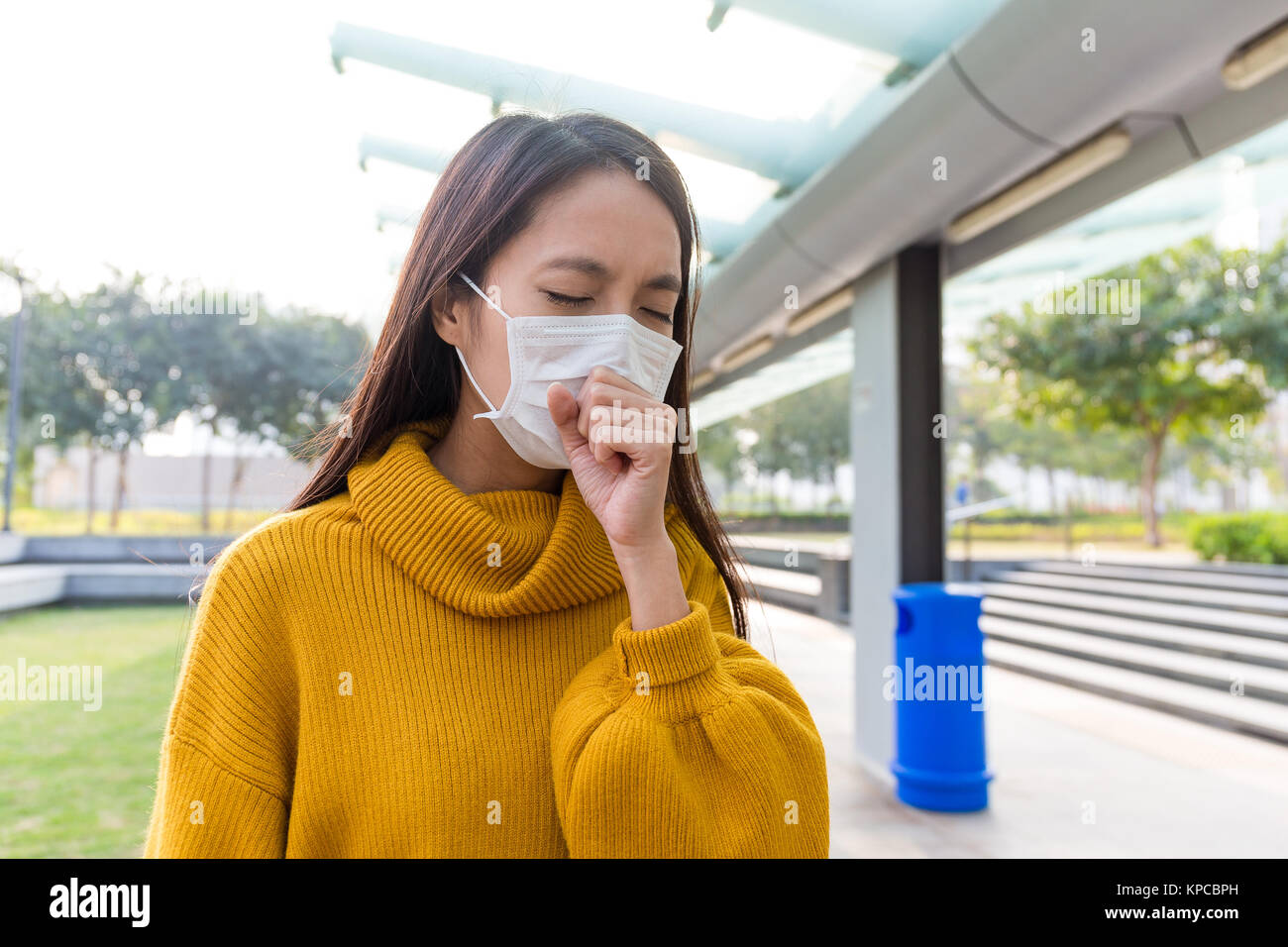 Young Woman coughing Stock Photo - Alamy
