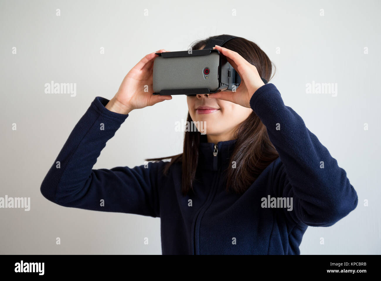 Woman wear vr device Stock Photo - Alamy