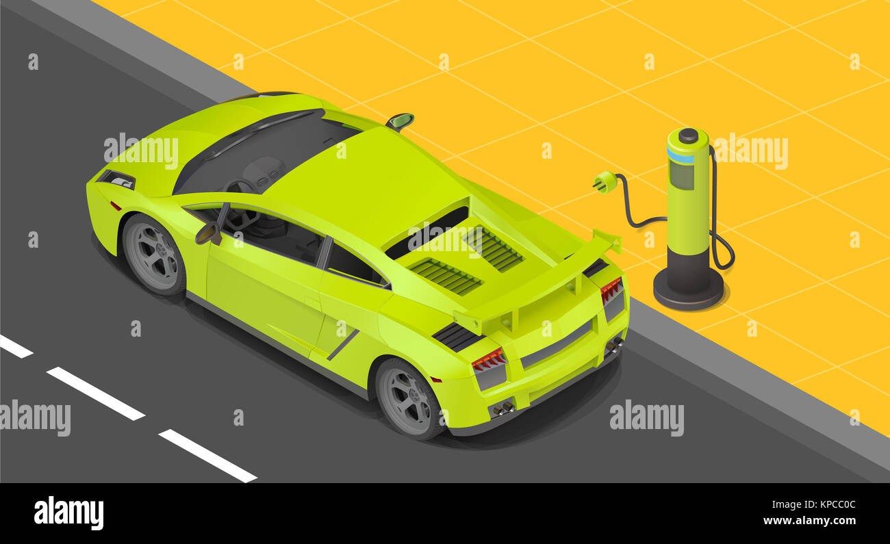 Electric sport coupe car charging Stock Photo - Alamy