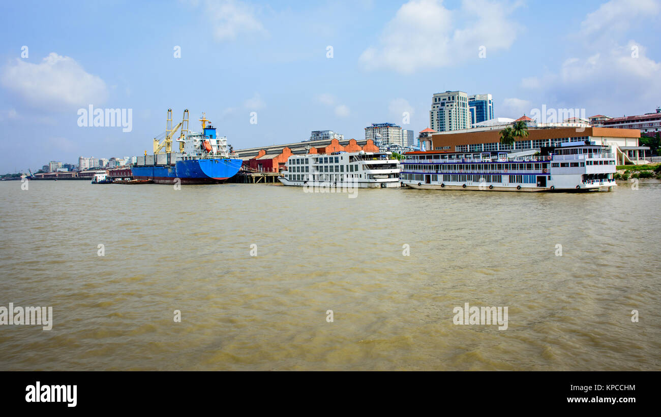 landscape view of harbour of Yangon, Myanmar Stock Photo - Alamy