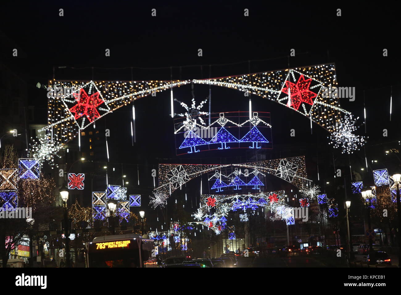 Bucharest, Romania - December 08, 2017: Nightscene in Bucharest center ...