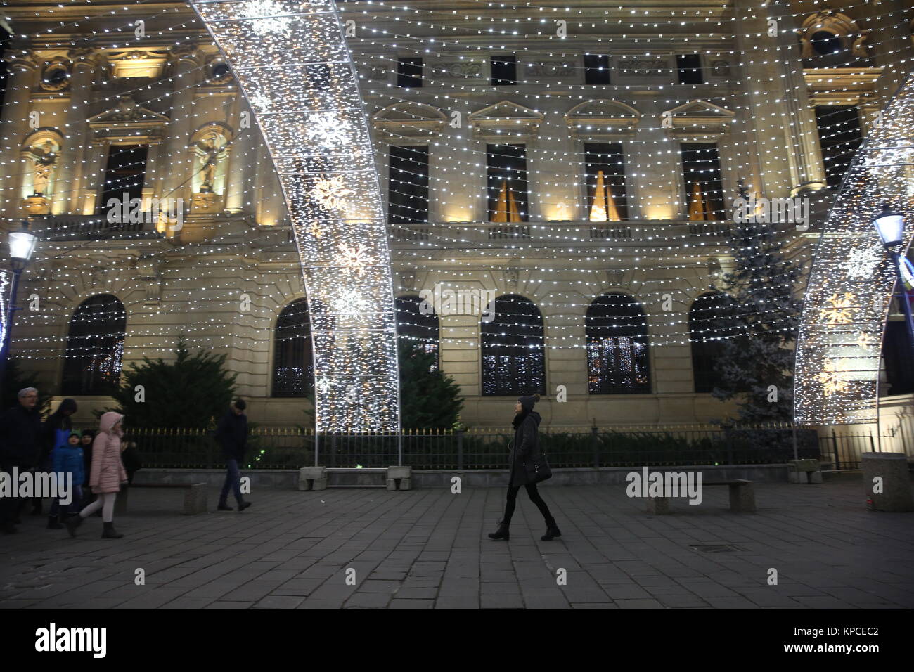 Bucharest, Romania - December 09, 2017: Nightscene in Bucharest center ...
