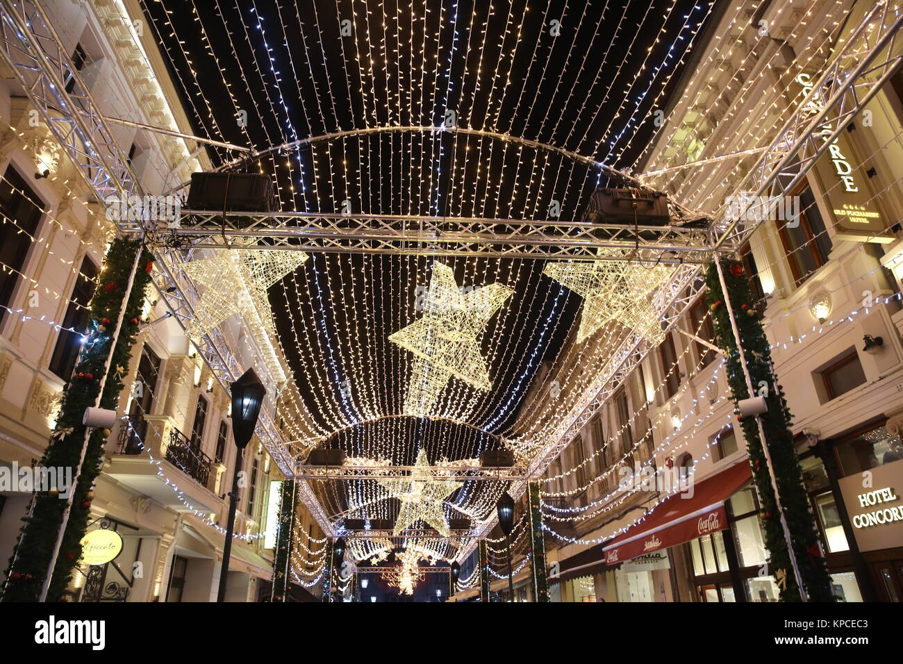 Bucharest, Romania - December 09, 2017: Nightscene in Bucharest center ...
