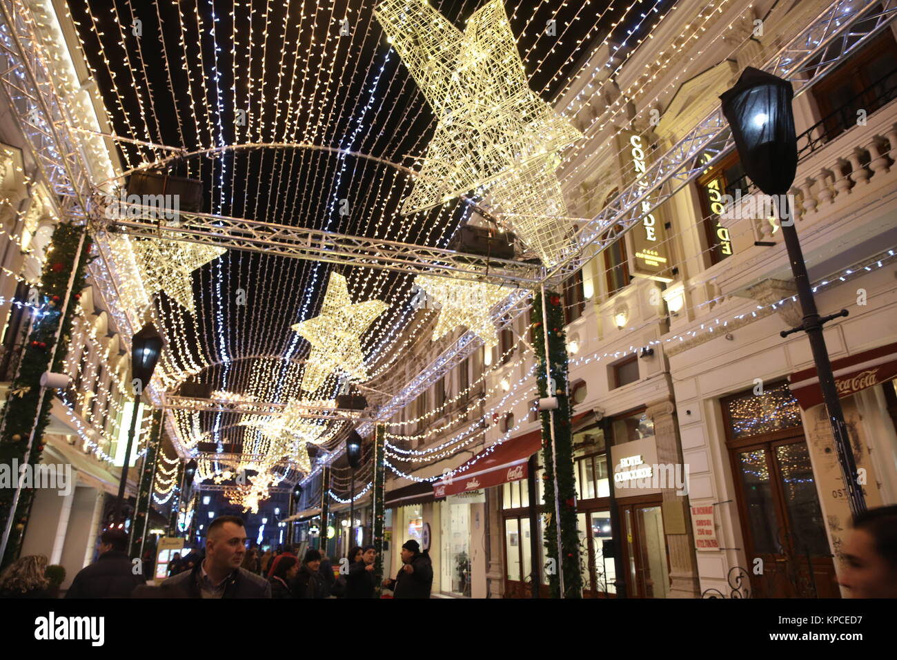 Bucharest, Romania - December 09, 2017: Nightscene in Bucharest center ...