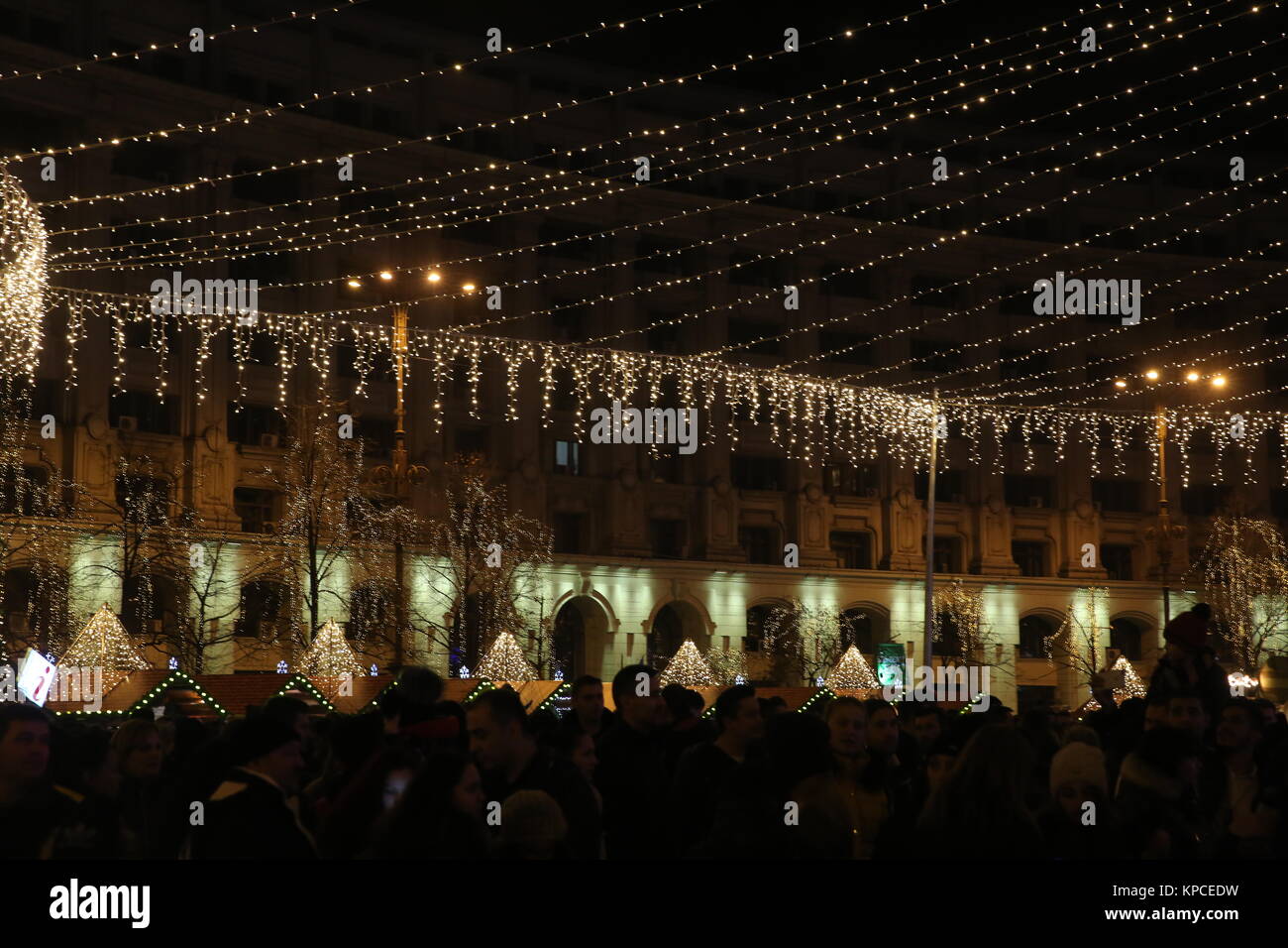 Bucharest, Romania - December 09, 2017: Nightscene in Bucharest center ...