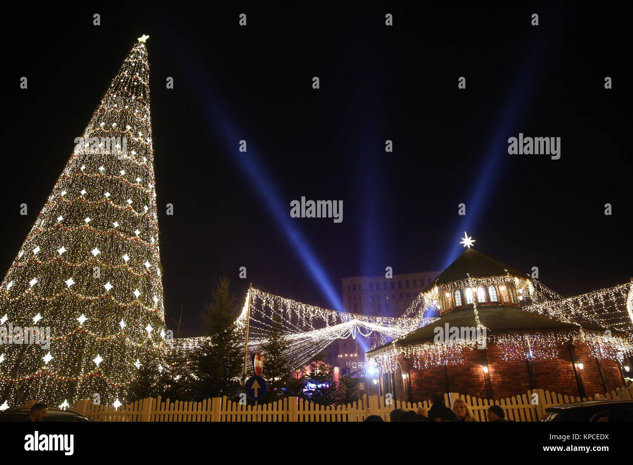 Bucharest, Romania - December 09, 2017: Nightscene in Bucharest center ...
